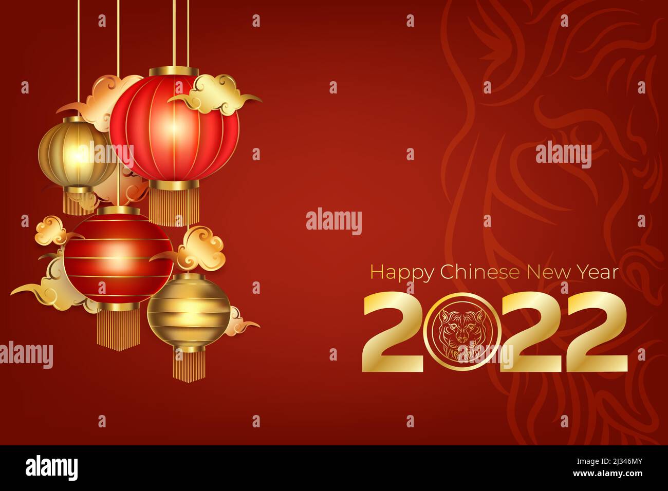 2022 chinese new year. Year of the tiger red and gold asian elements ...