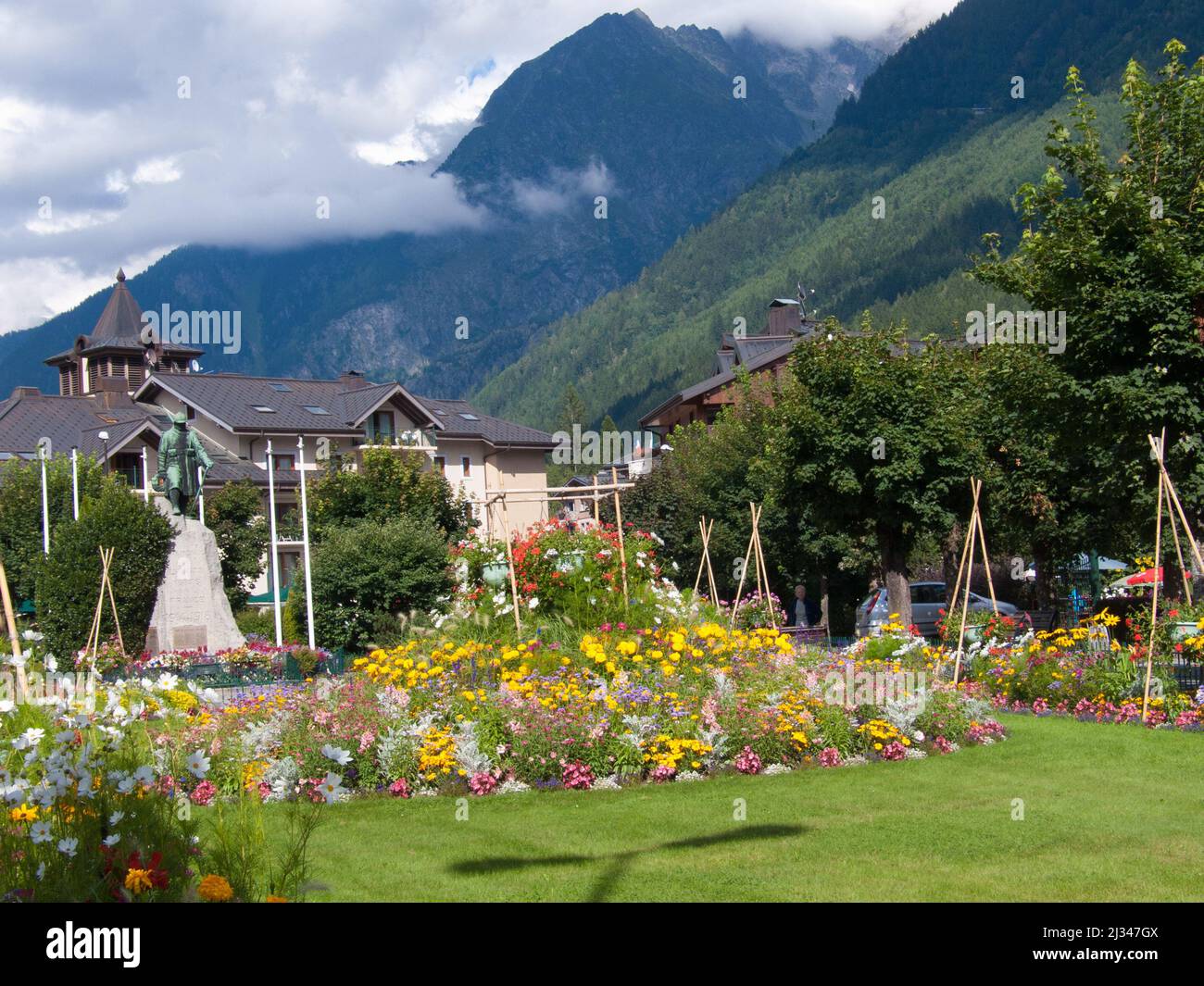 A bright summer day in Chamonix, France with beautiful colorful ...