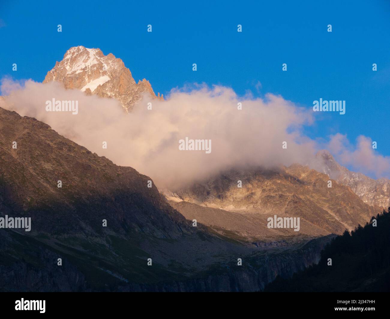 A bright summer day at the Aiguille du Chardonnet mountains in France ...