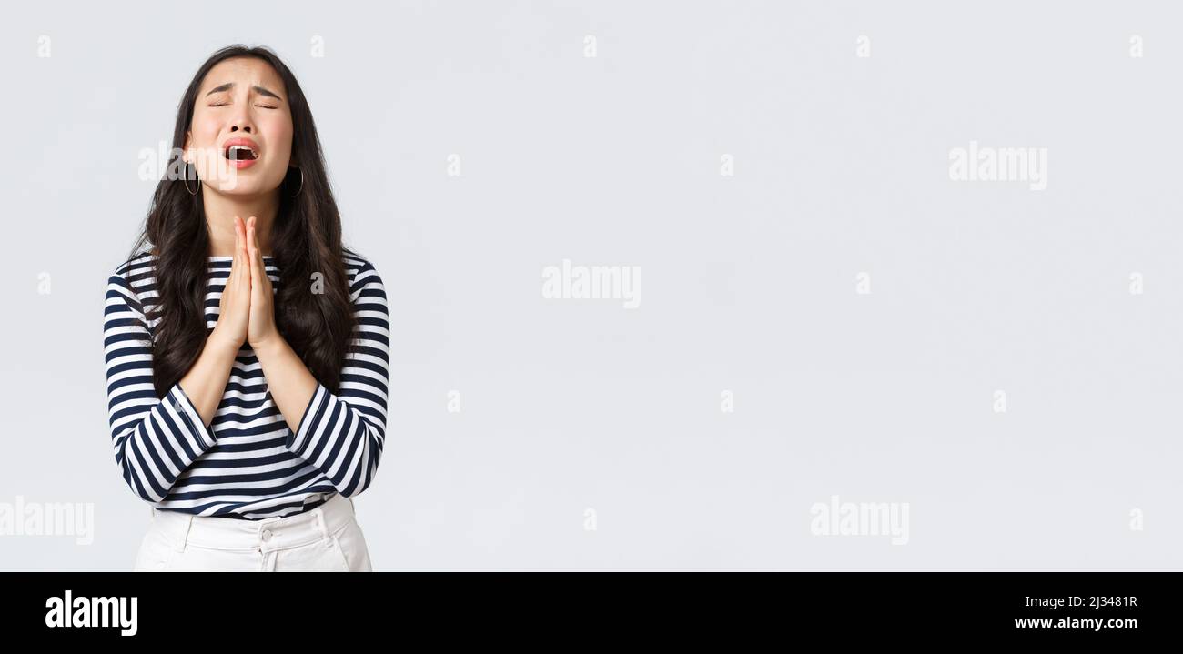 Lifestyle, people emotions and casual concept. Desperate hopeful asian ...