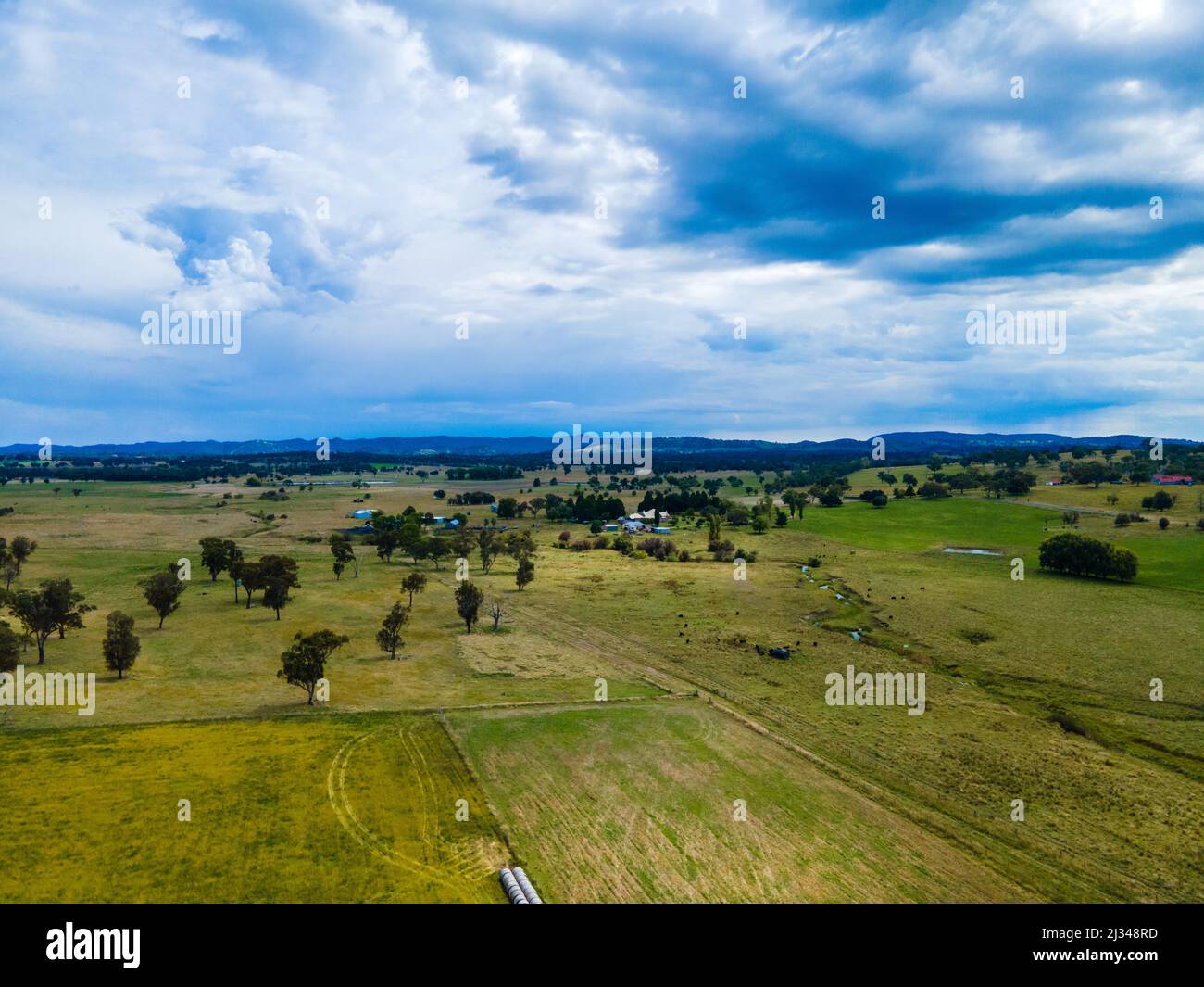 An aerial view of fields and valleys at Wellington Vale, Australi Stock ...