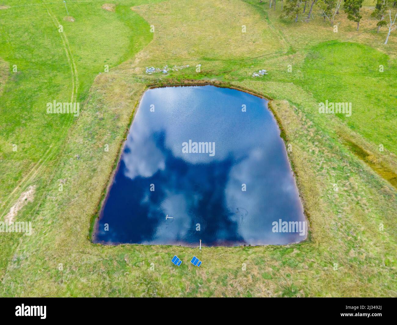An aerial view of a small beautiful pond in Wellington Vale, New South ...
