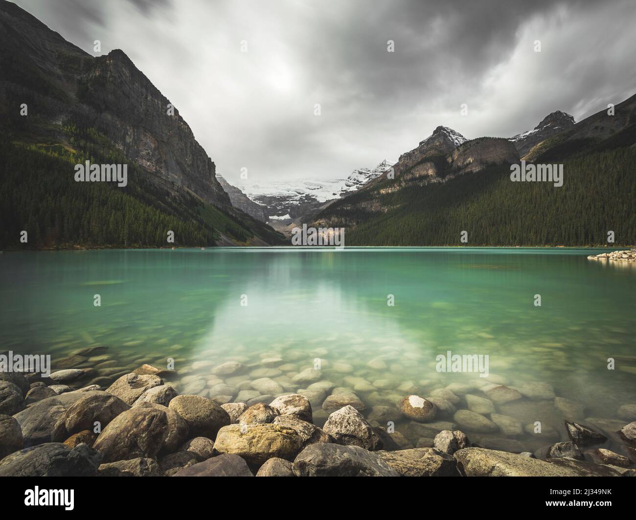 Banff National Park, long exposure at Lake Louise in Alberta, Canada ...