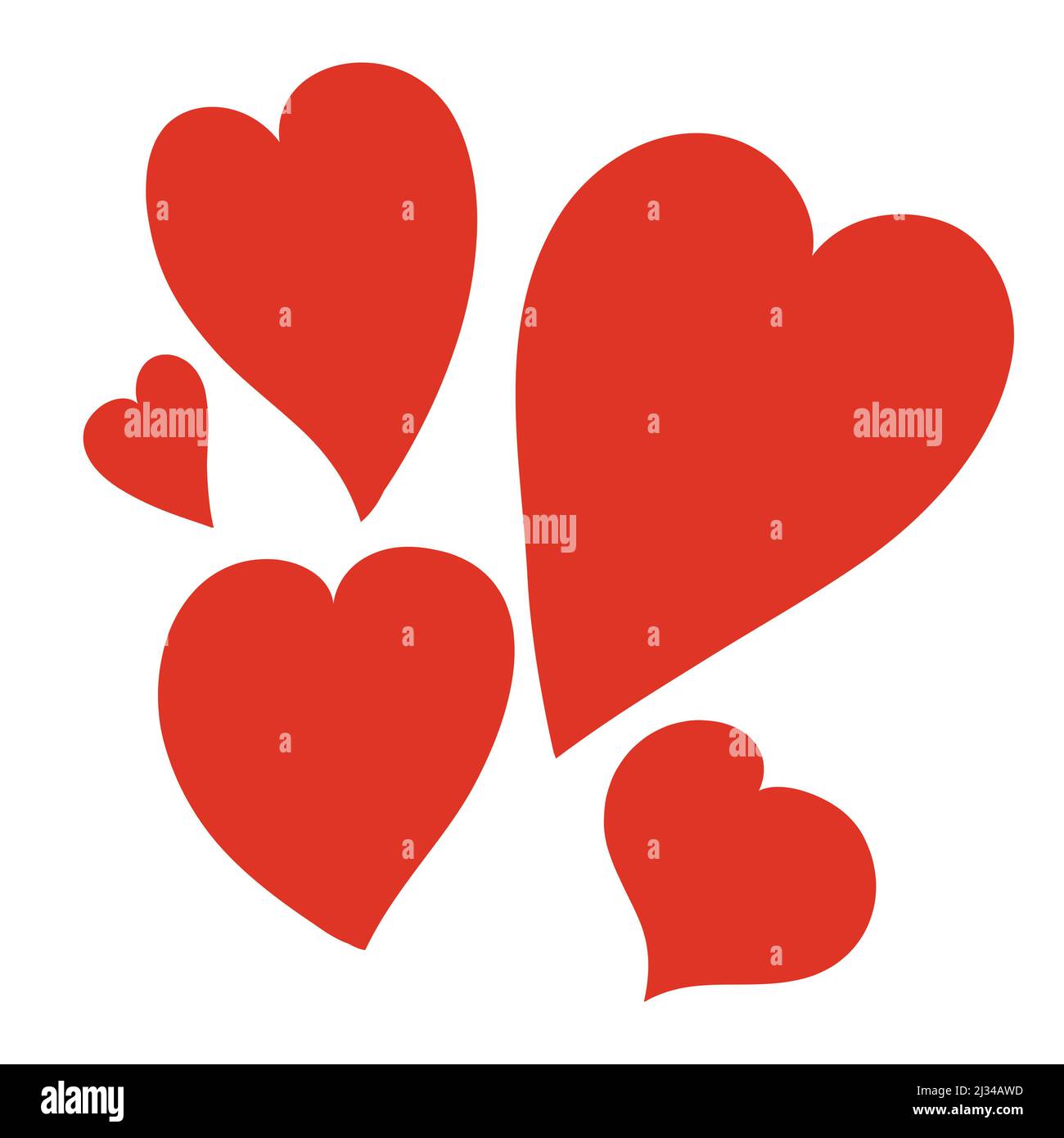 Set of five red hearts, clipart isolated illustration heart love symbol ...