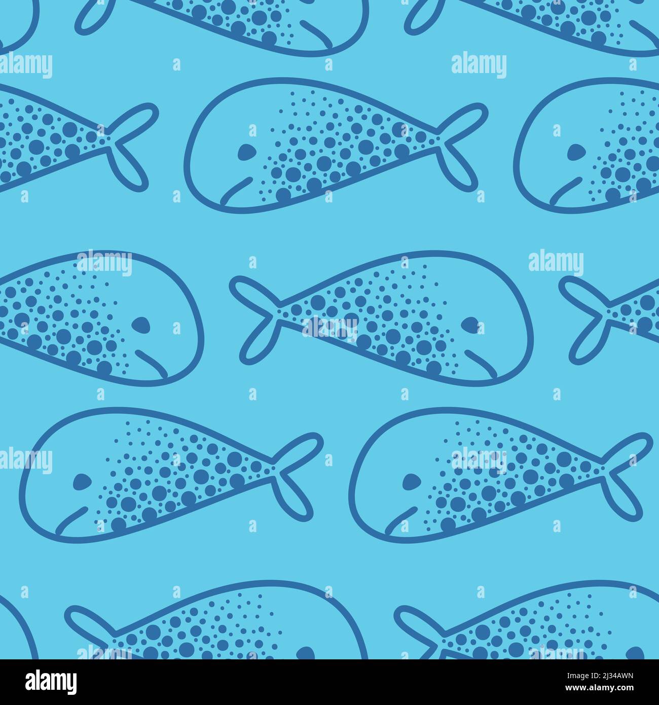 Blue fish whale with specks on a blue background, seamless pattern for ...