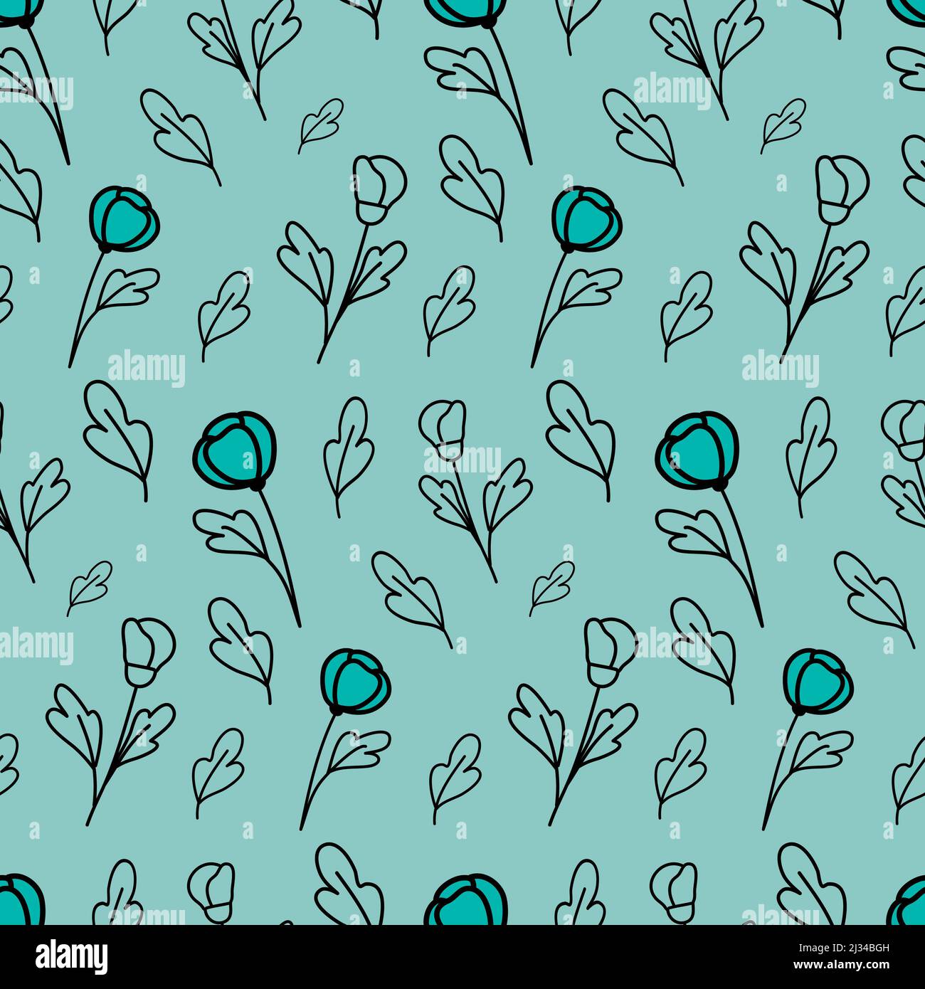Cute blue tulip flower, seamless pattern background wallpaper textile ...