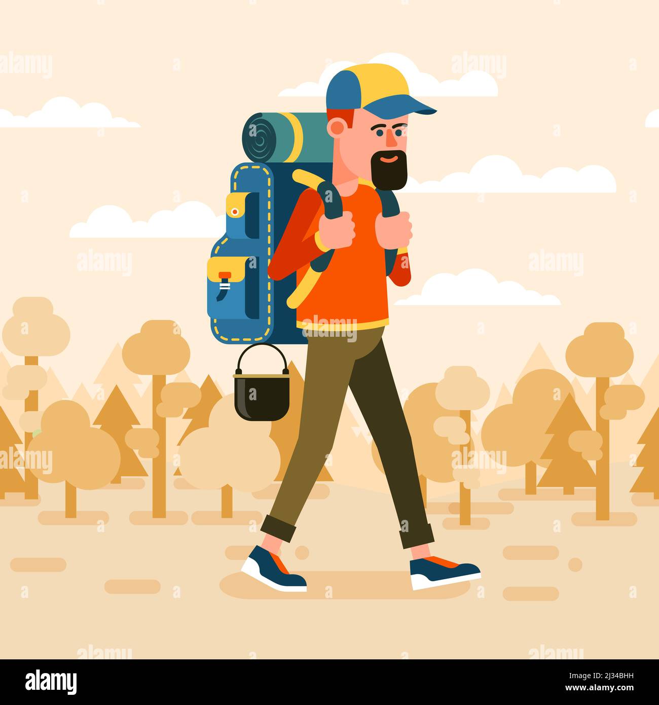 Man walking backpack forest Stock Vector Images - Alamy