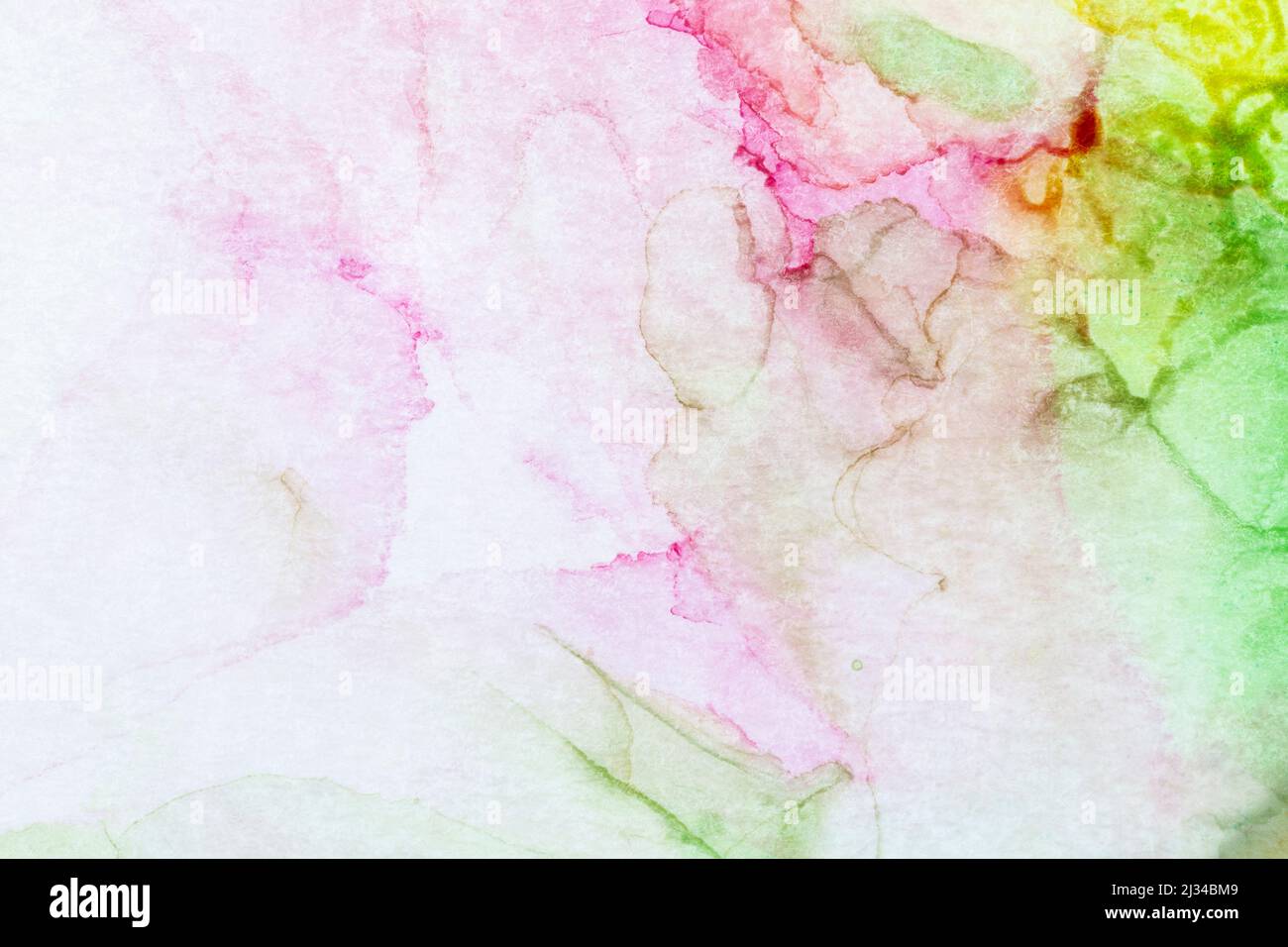 Macro close-up of alcohol ink layers and splashes with faded pink ...