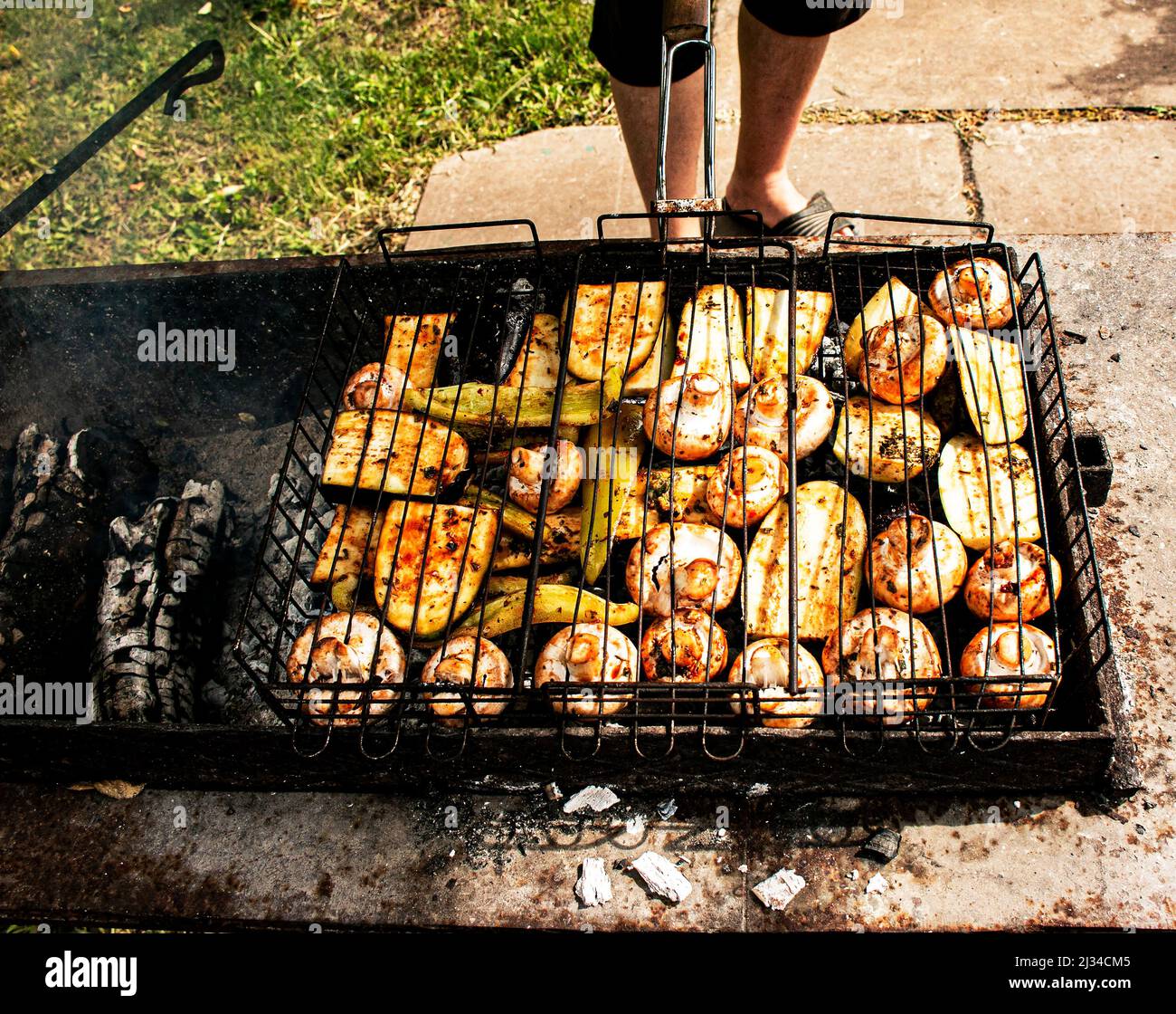 Grilled vegetables. Grill on a picnic. Food on an open fire. Zucchini ...