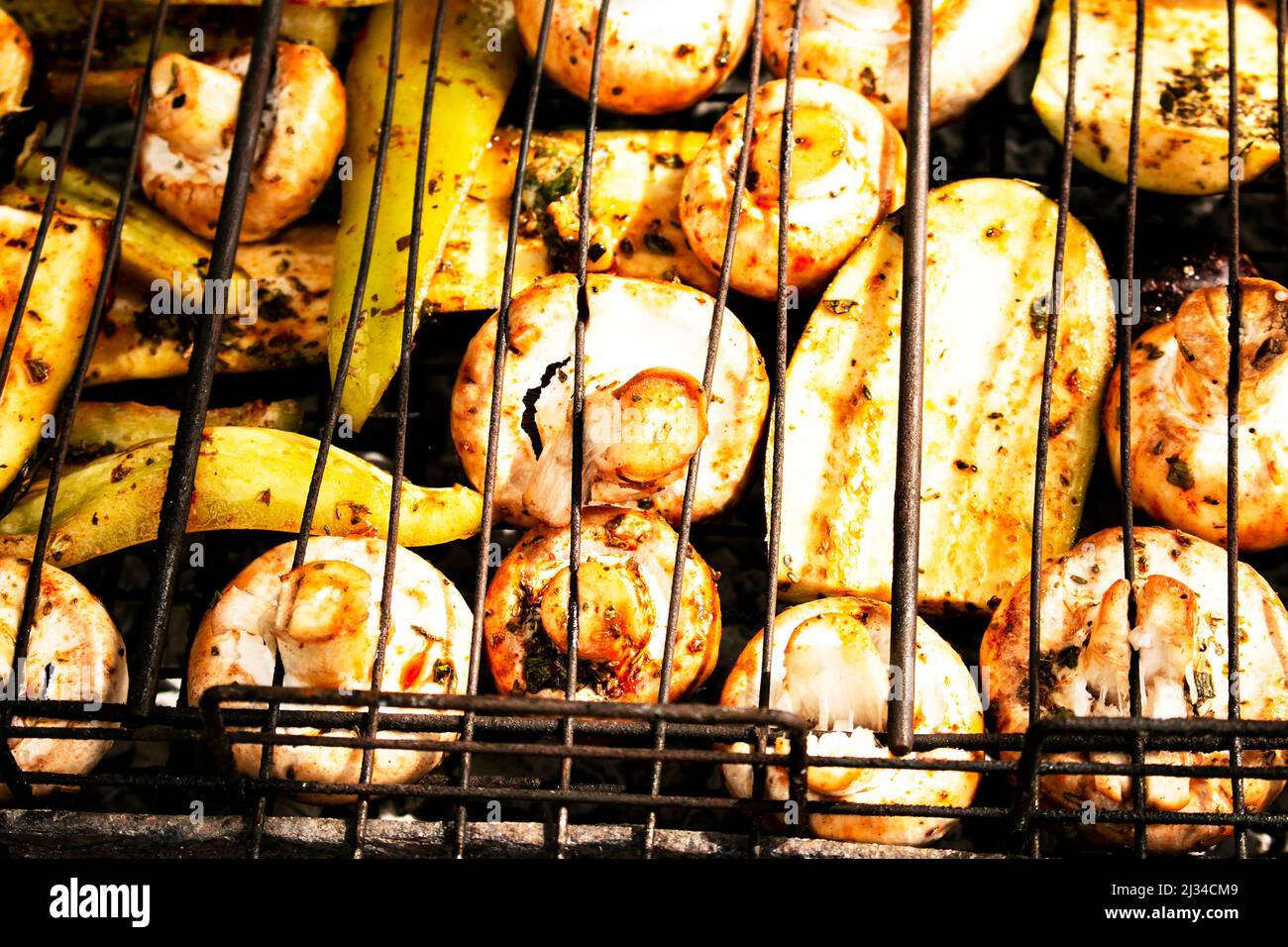 Grilled vegetables. Grill on a picnic. Food on an open fire. Zucchini ...