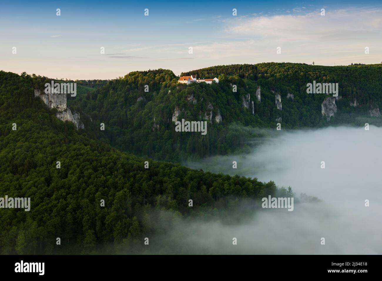 View from Eichfelsen to Wildenstein Castle with morning fog, sunrise ... View from Eichfelsen to Wildenstein Castle with morning fog, sunrise ...
