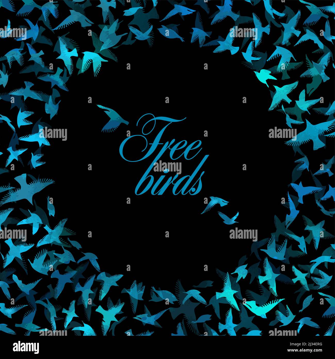 Round frame of flying blue birds. Vector illustration . Vector ...