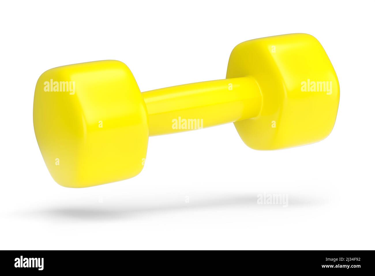 Rubber yellow dumbbell isolated on white background. 3d rendering of ...