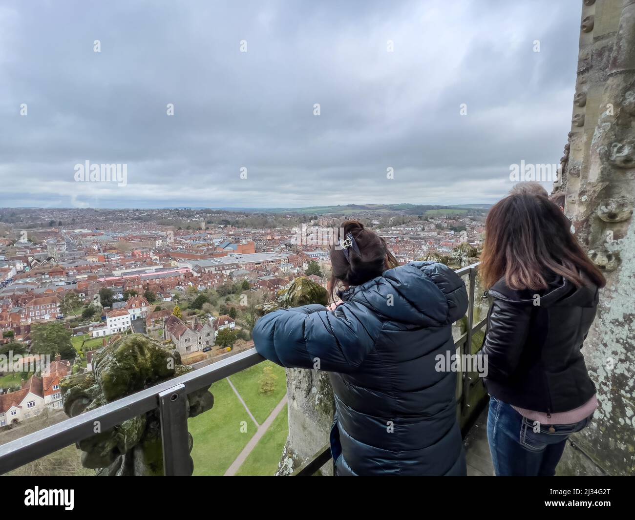 two lady visitors enjoy the amazing Westerly view from the Spire of ...