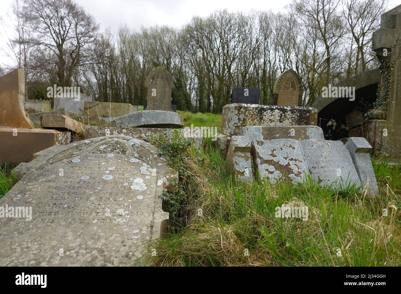 Gravestones in St George's cemetery, New Mills, Derbyshire are in a ...