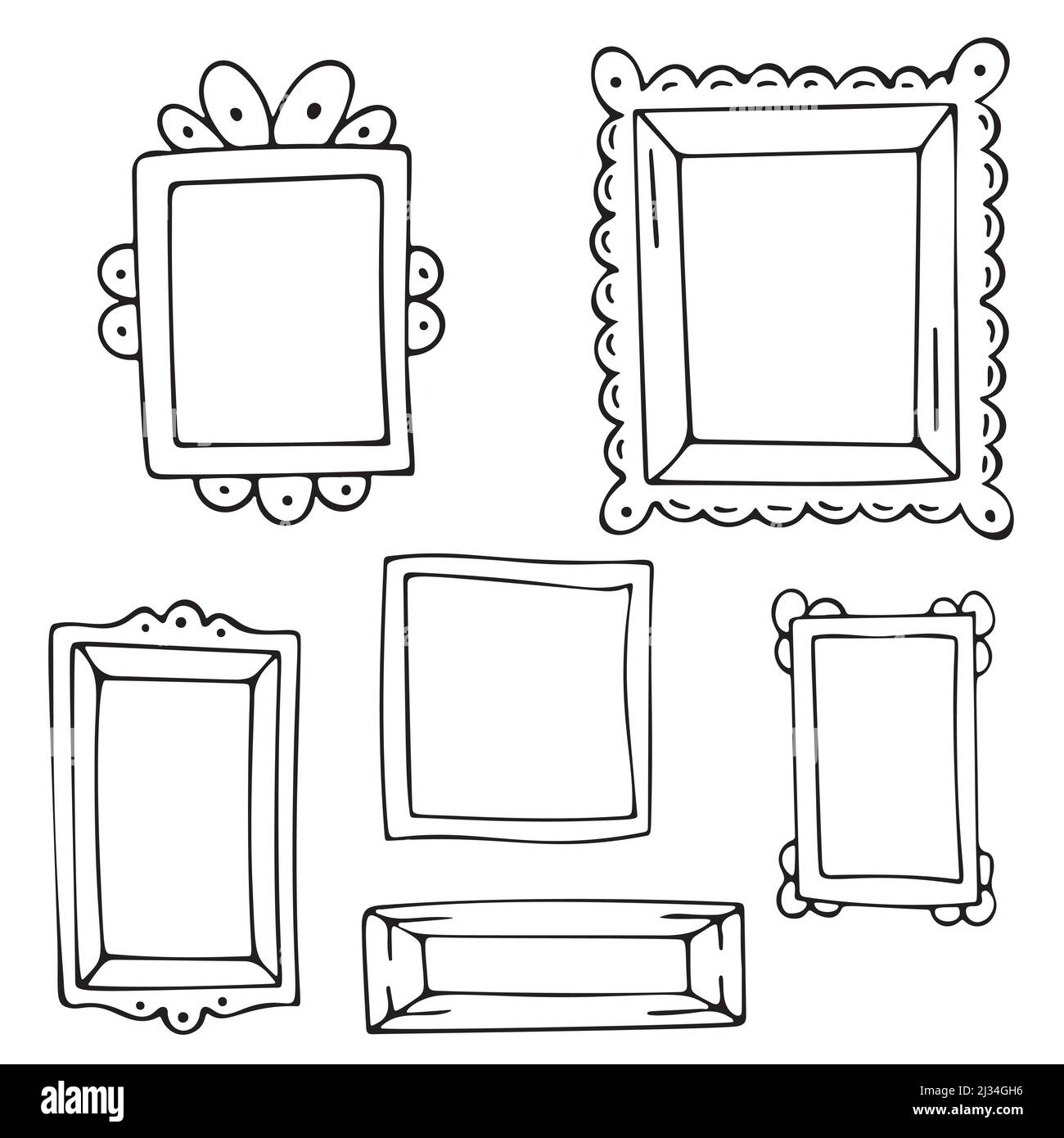 Set of hand drawn doodle frames, squares, vector borders design ...