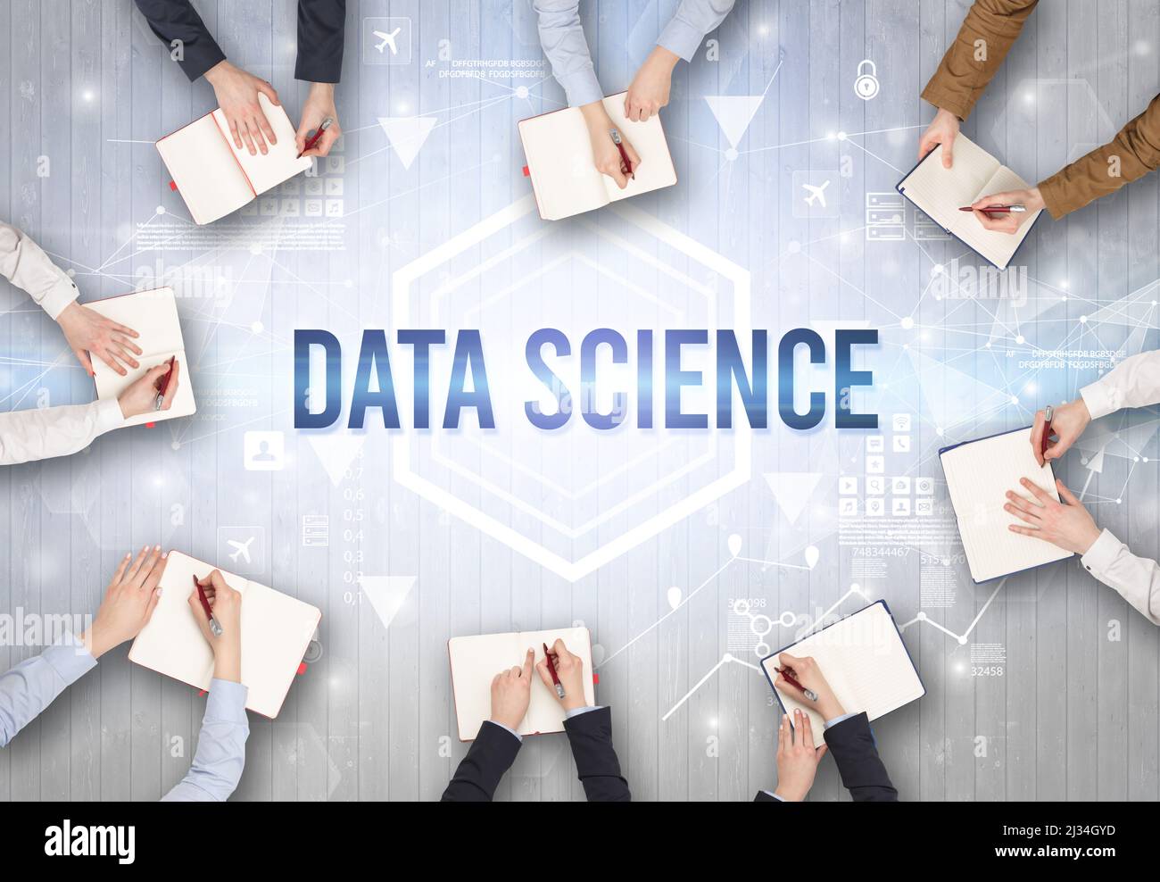 Group of Busy People Working in an Office with DATA SCIENCE inscription ...