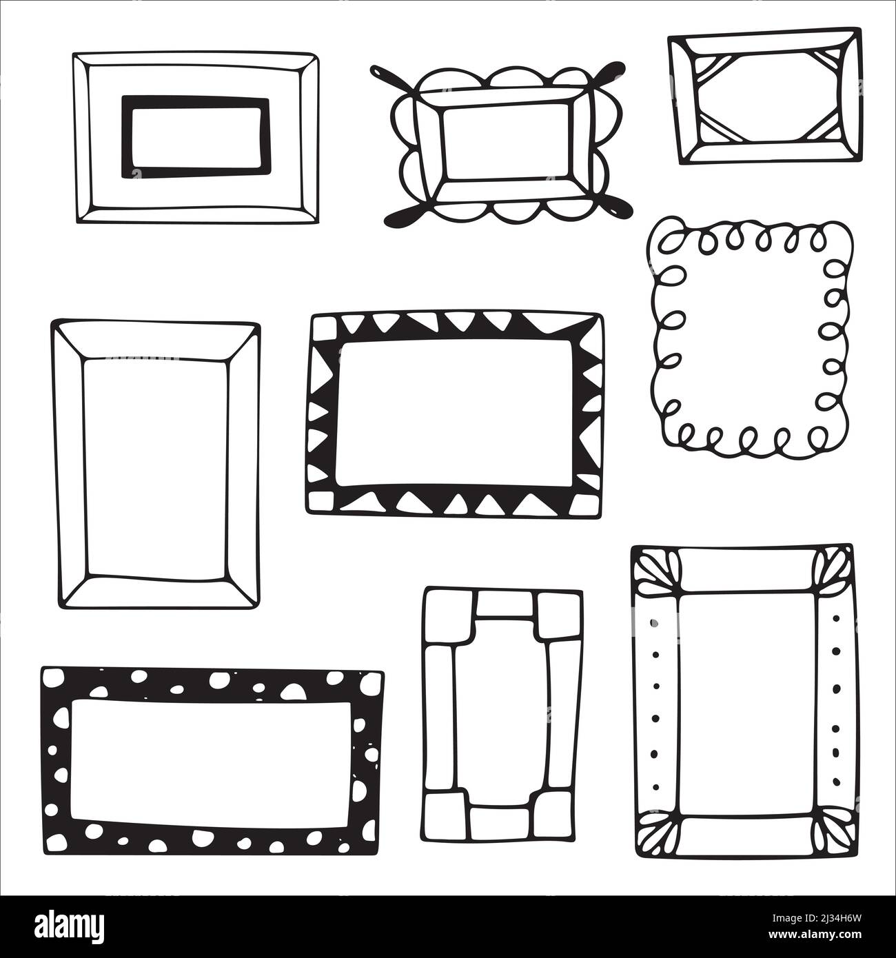 Set of hand drawn doodle frames, squares, vector borders design ...