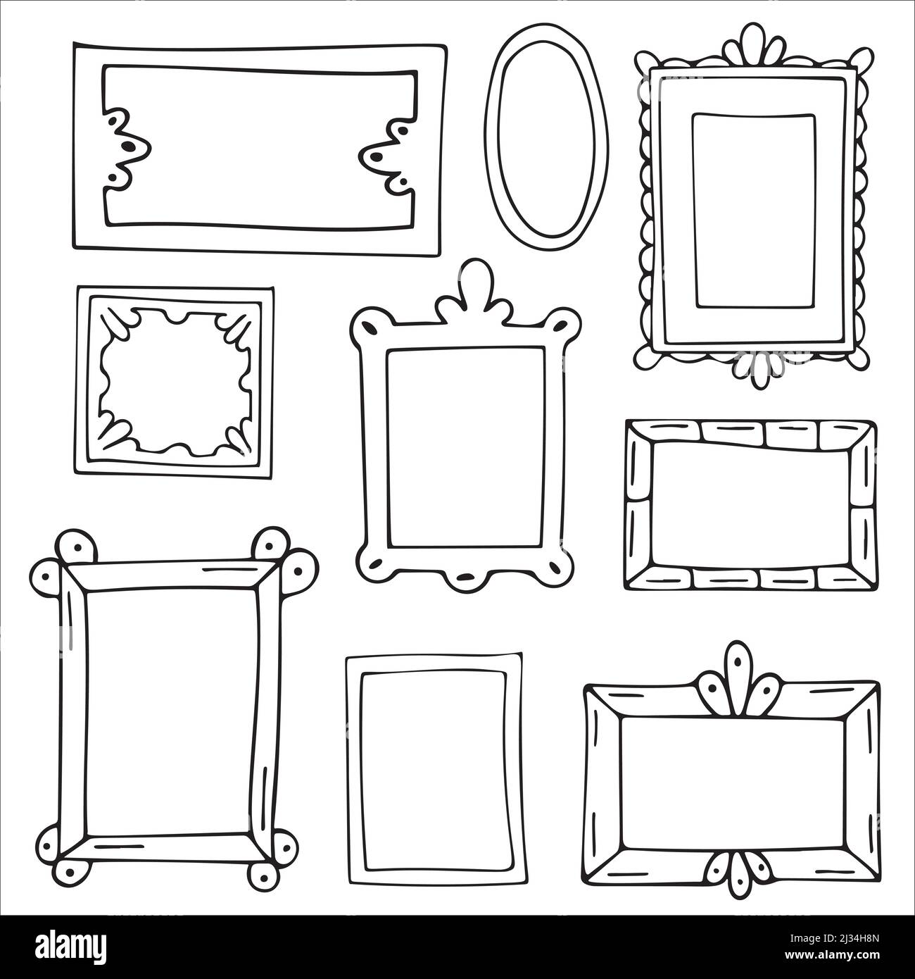 Set of hand drawn doodle frames, squares, vector borders design ...