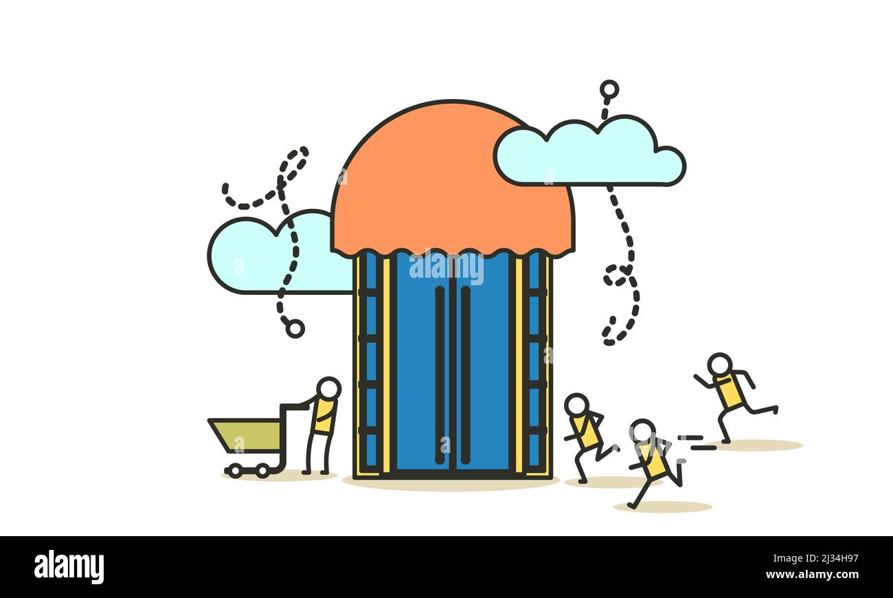 Shop store offer supermarket building vector illustration. Man and ...