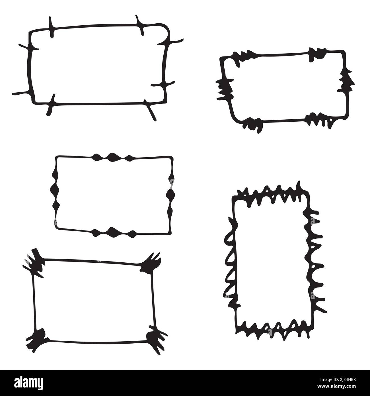 Set of hand drawn doodle frames, squares, vector borders design ...