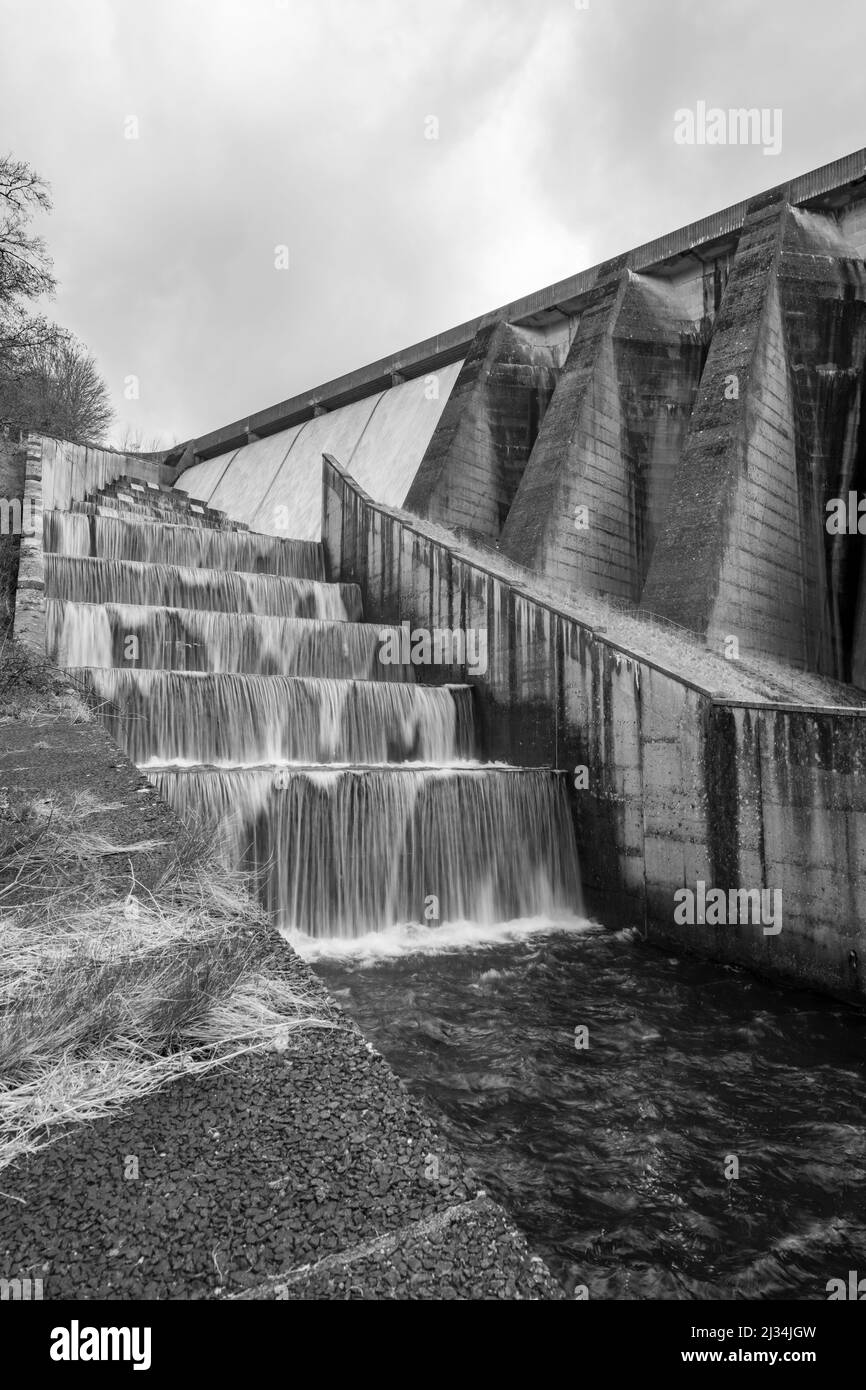Long exposure of the waterfalls flowing over Wimbleball dam in Somerset ...