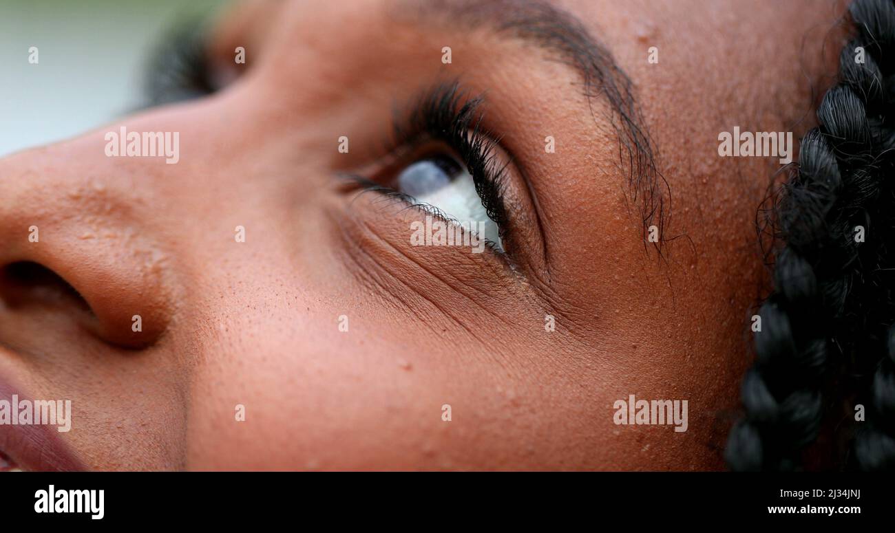 Hopeful African black woman looking up to sky with Hope and peace Stock ...