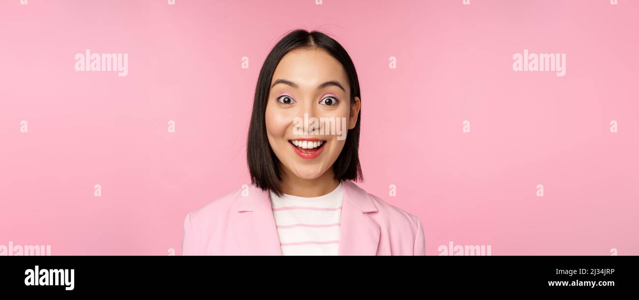 Close up portrait of asian corporate woman, business lady looking ...