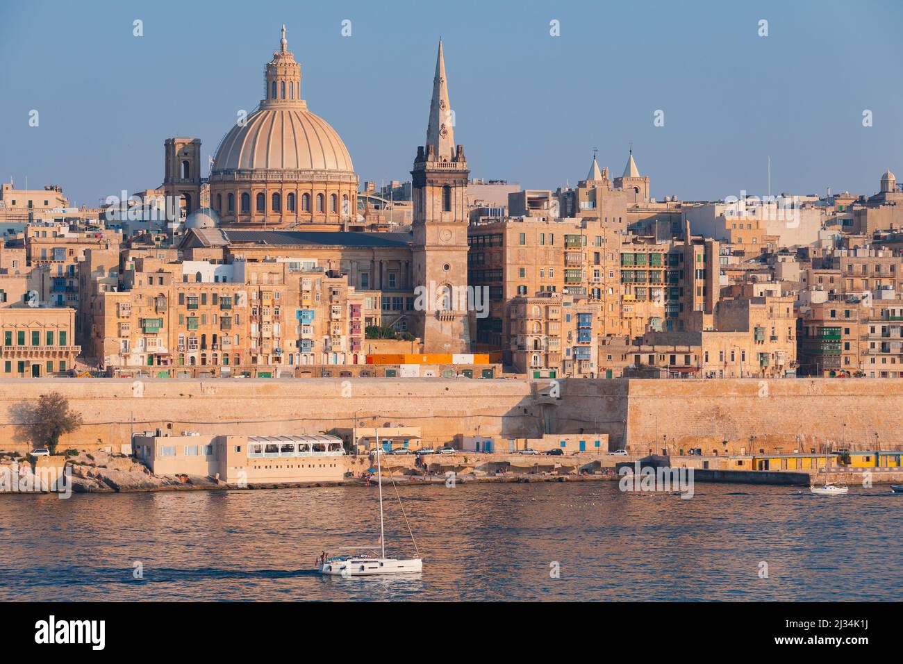Landscape of Valletta, Malta. Coastal view of the Maltese Capital city ...