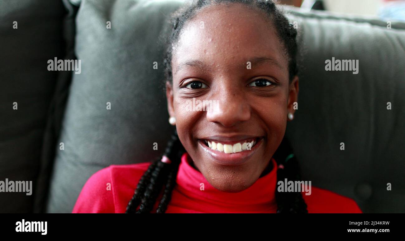 Teenage Black Girl Smiling At Camera Portrait African Descent Girl