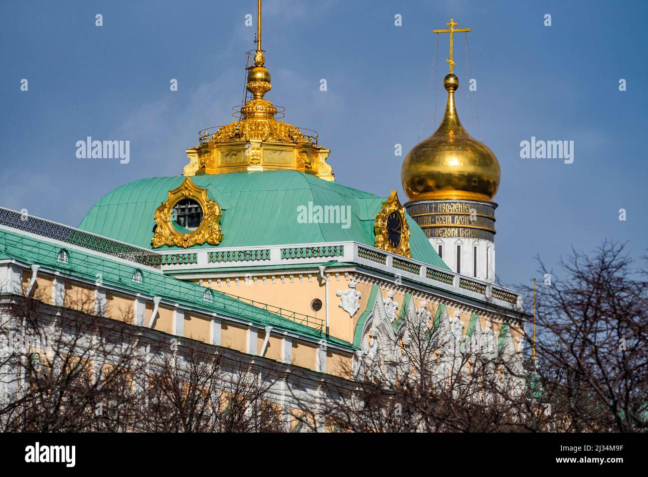 Russia, Moscow. A view of the Moscow Kremlin. Domes of the Ivan the Great Bell Tower Stock Photo ...
