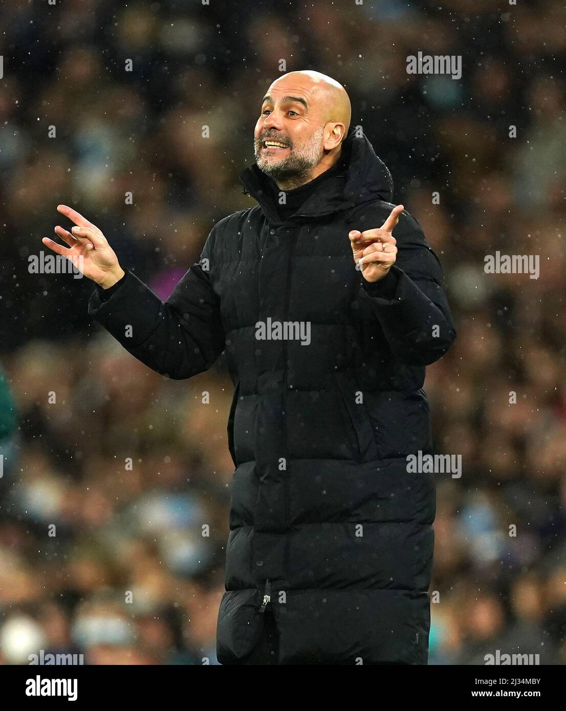 Manchester City manager Pep Guardiola gestures on the touchline during ...