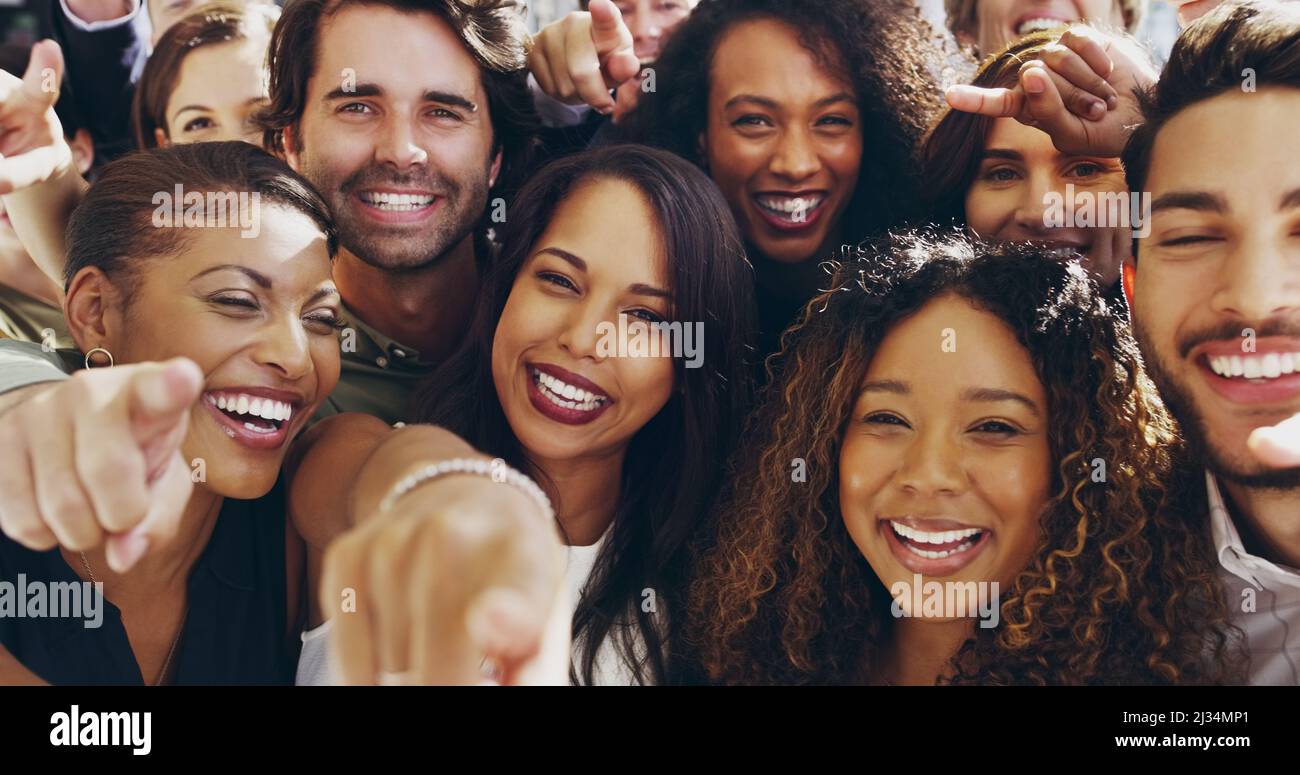 We choose you. Cropped shot of a group of happy businesspeople pointing ...