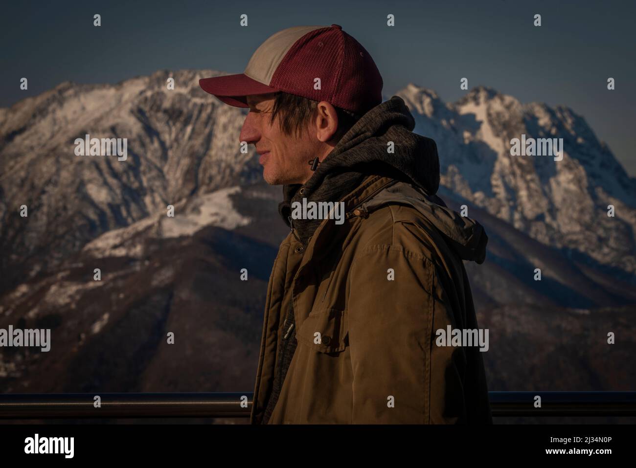 Cardada panoramic view over Maggiore blue lake in spring sunny blue ...