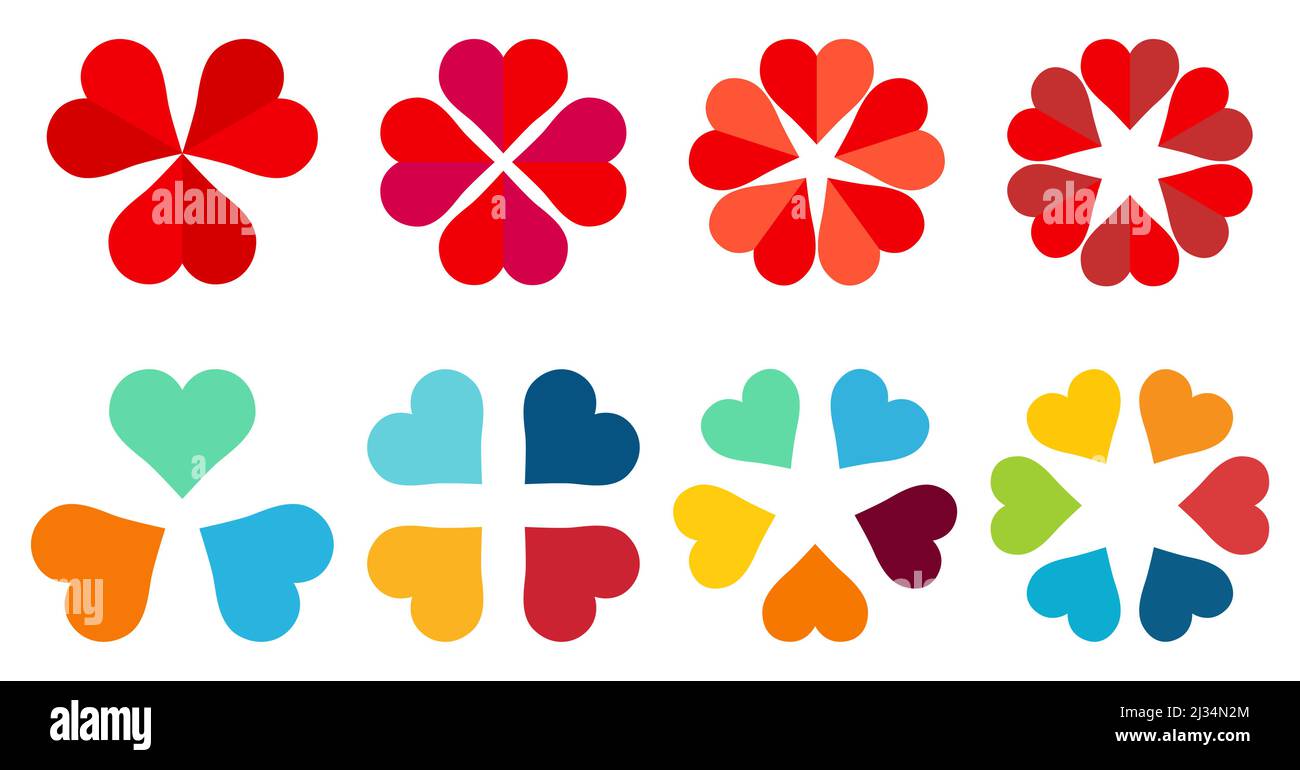 Hearts arranged in circle forming flower like shape three to six icon ...