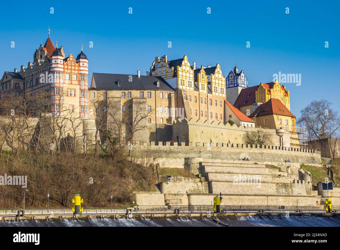 Historic castle (Schloss Bernburg) at the Saale river in Bernburg ...