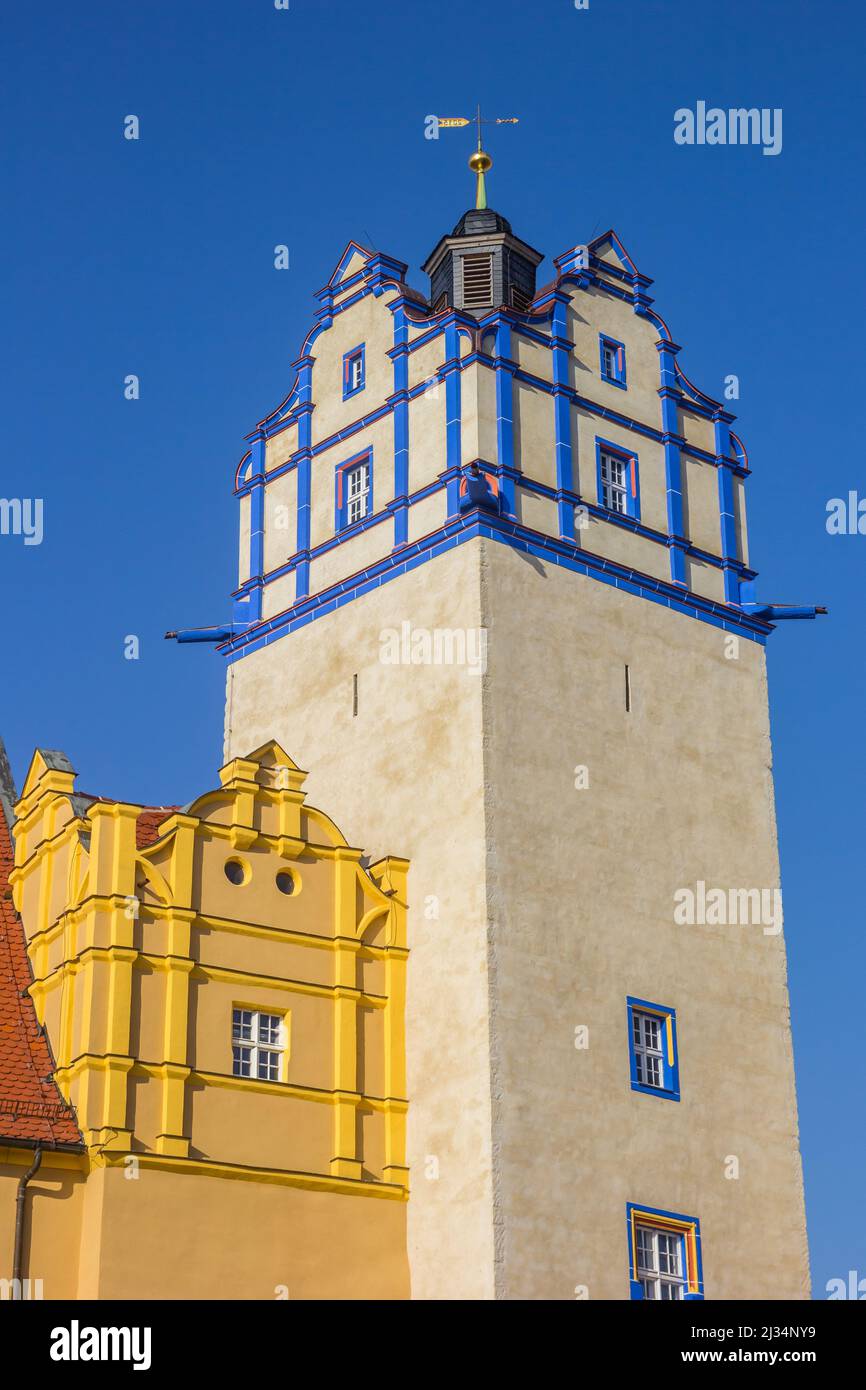 Colorful tower of the historic castle in Bernburg, Germany Stock Photo ...