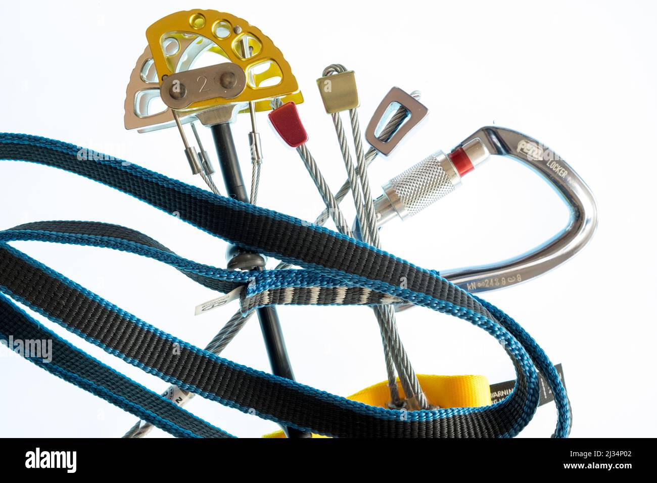 Rock climbing wire nut set, cams, carabiners and slings for traditional ...