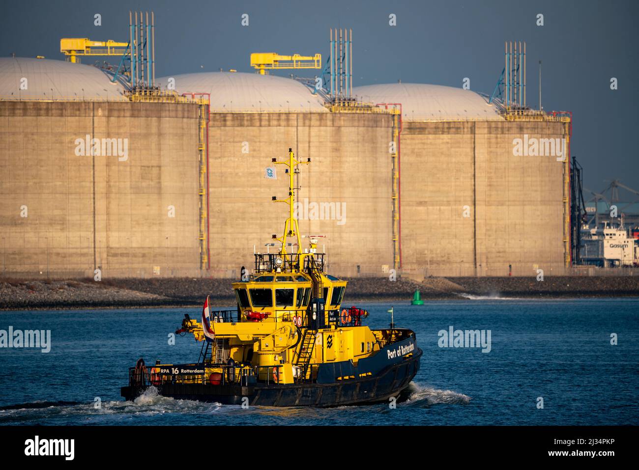 LNG import terminal tanks for liquid natural gas in the seaport of Rotterdam, Maasvlakte, port ...