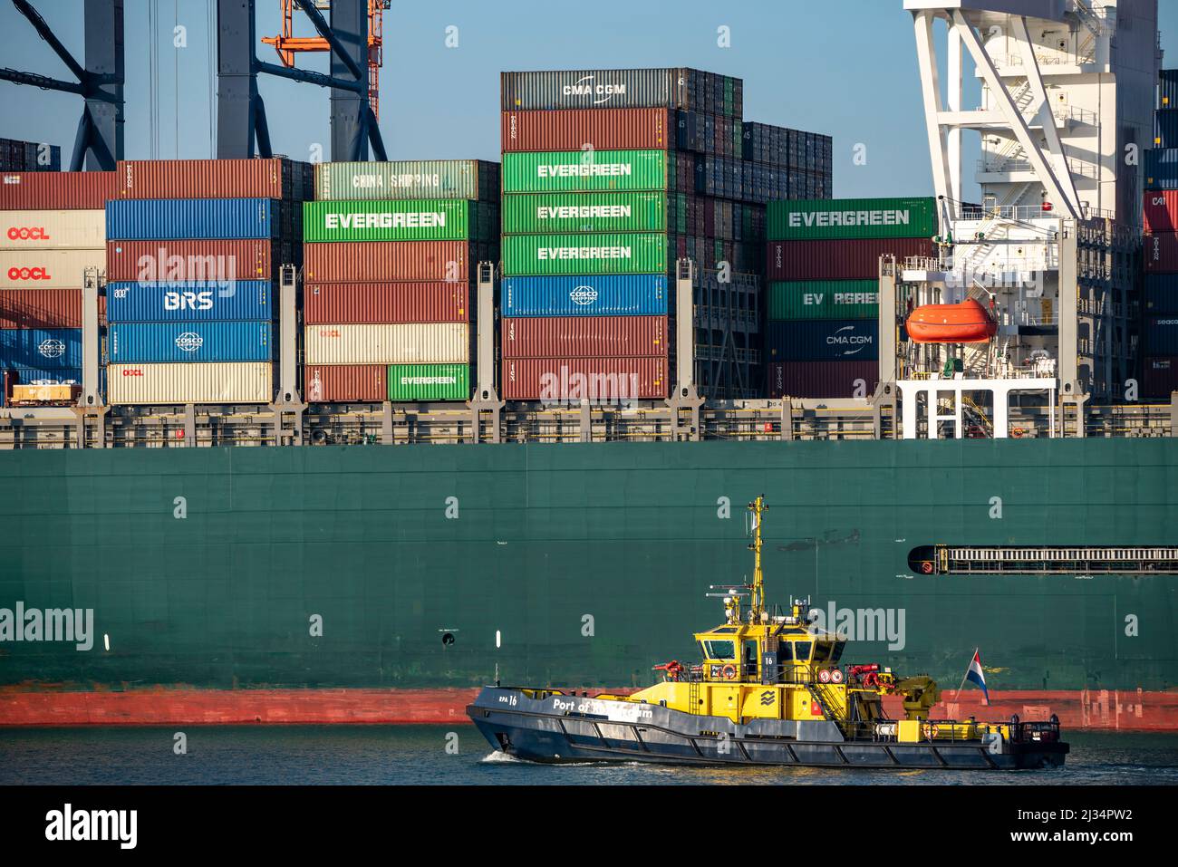 Container ship of Evergreen shipping company, Ever Grade, being loaded ...