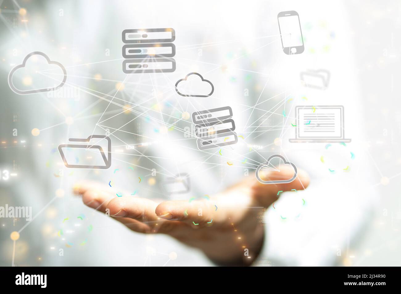 A person presenting a virtual projection of a digital cloud Stock Photo ...