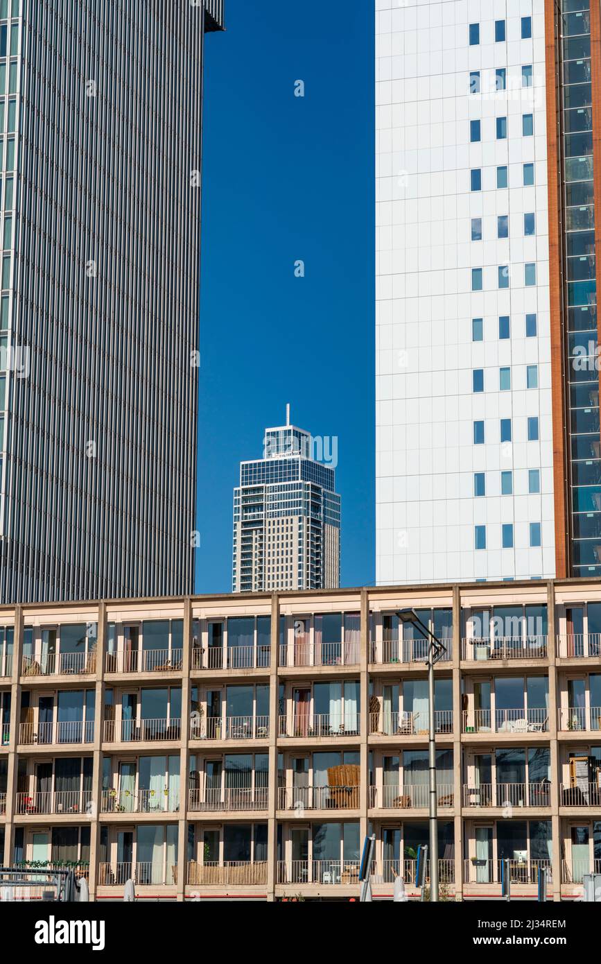Rotterdam skyline, on the Nieuwe Maas, river, skyscrapers at "Kop van ...