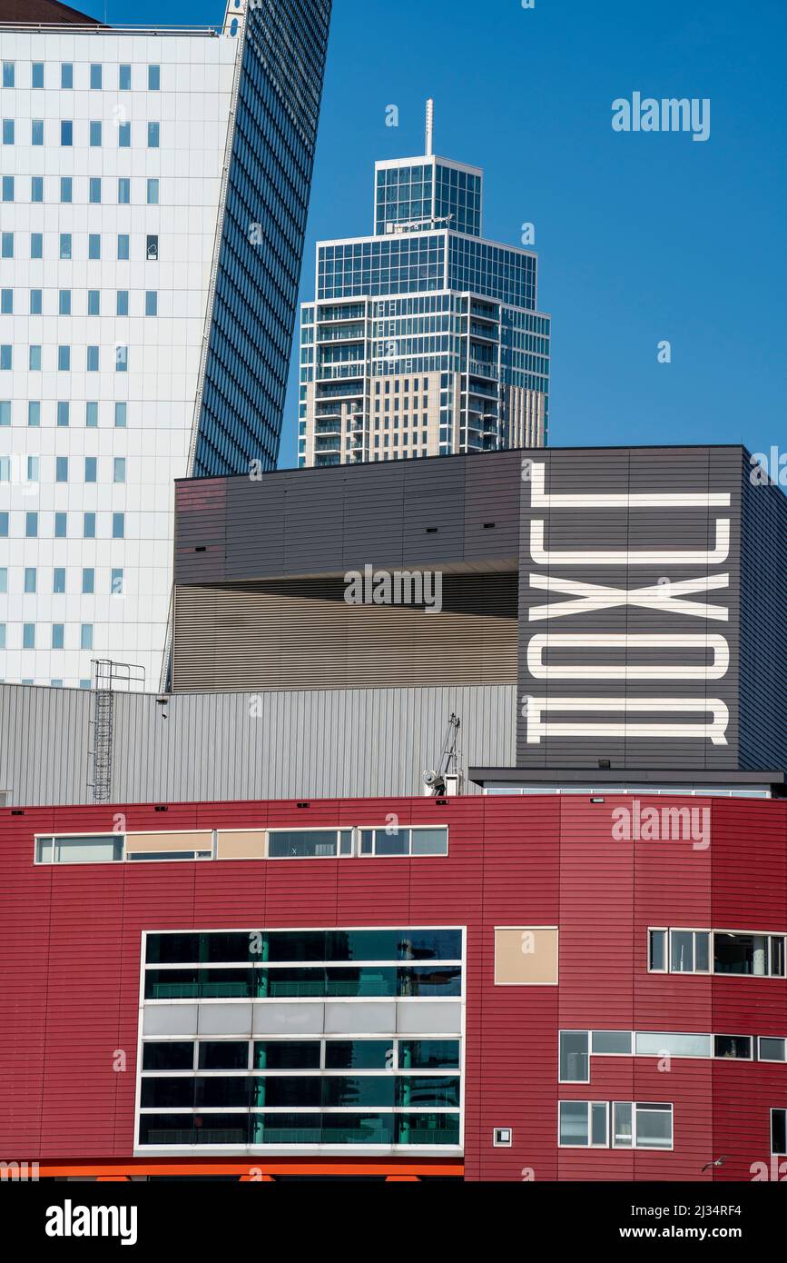 Rotterdam skyline, on the Nieuwe Maas, river, skyscrapers at "Kop van ...