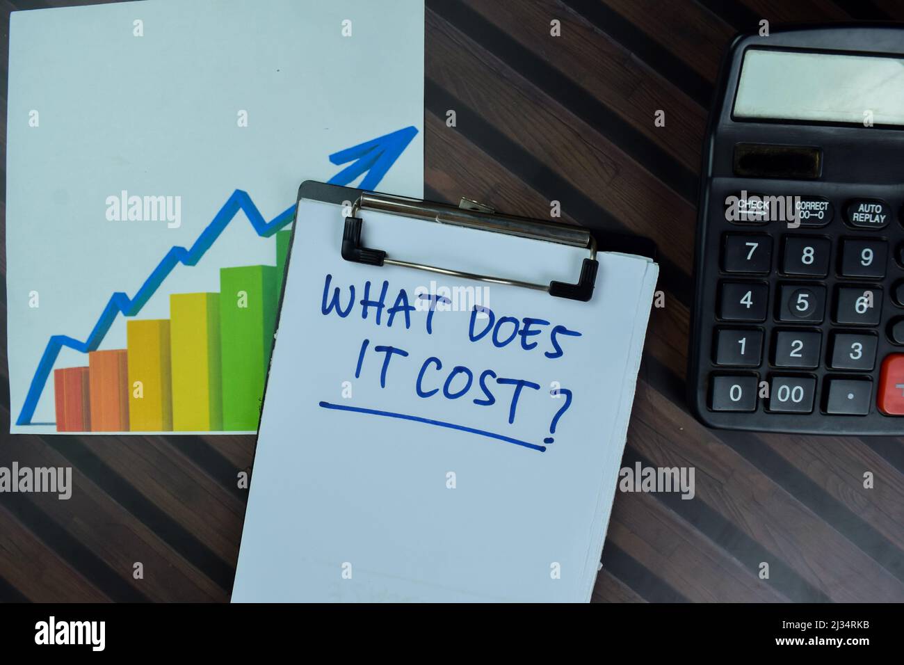 What Does It Cost? write on a paperwork isolated on Wooden Table Stock ...