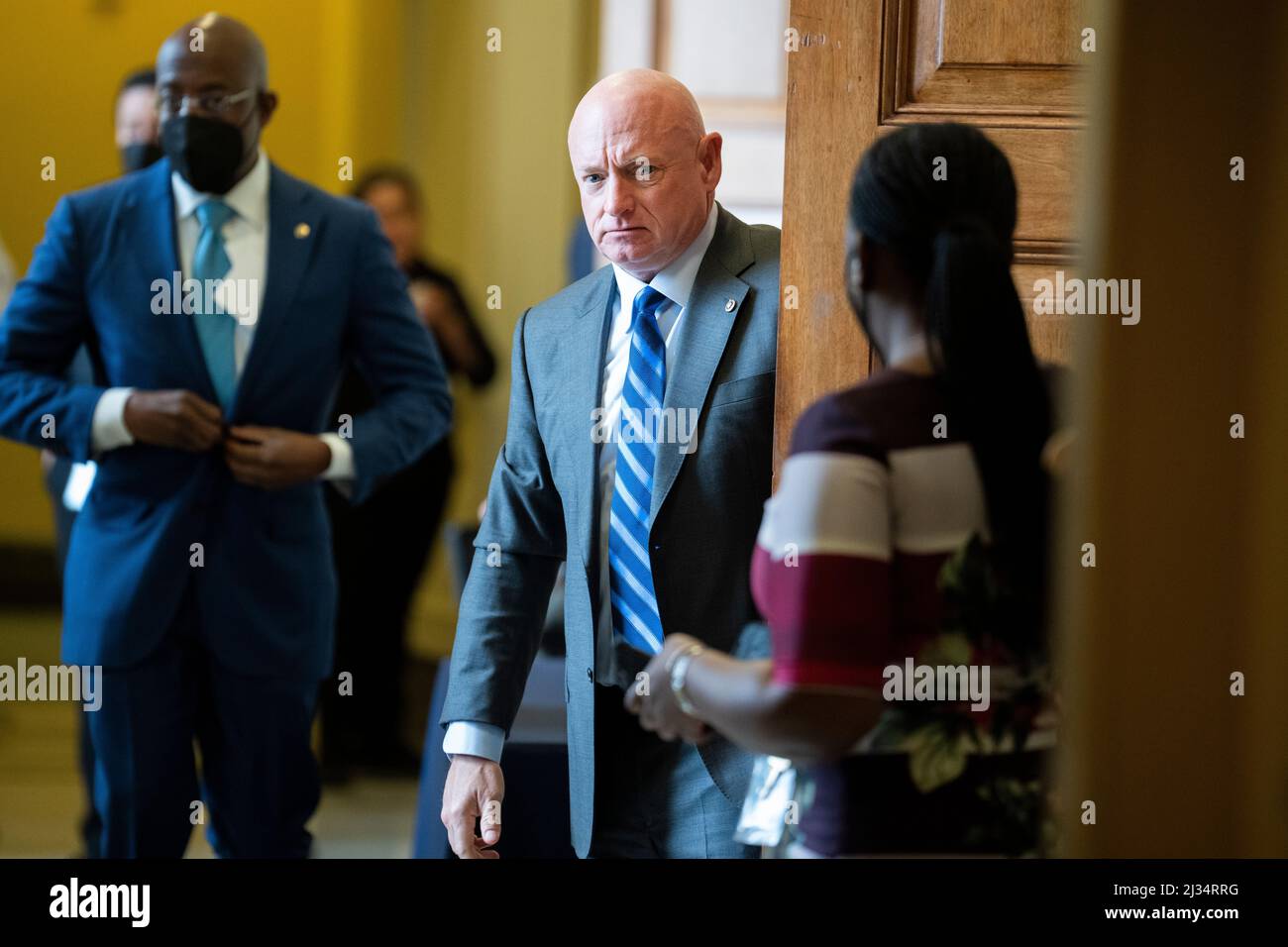 UNITED STATES - APRIL 5: Sen. Mark Kelly, D-Ariz., right, and Sen ...
