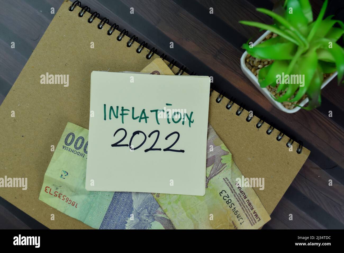 Inflation 2022 write on sticky notes and Indonesian Currency isolated ...