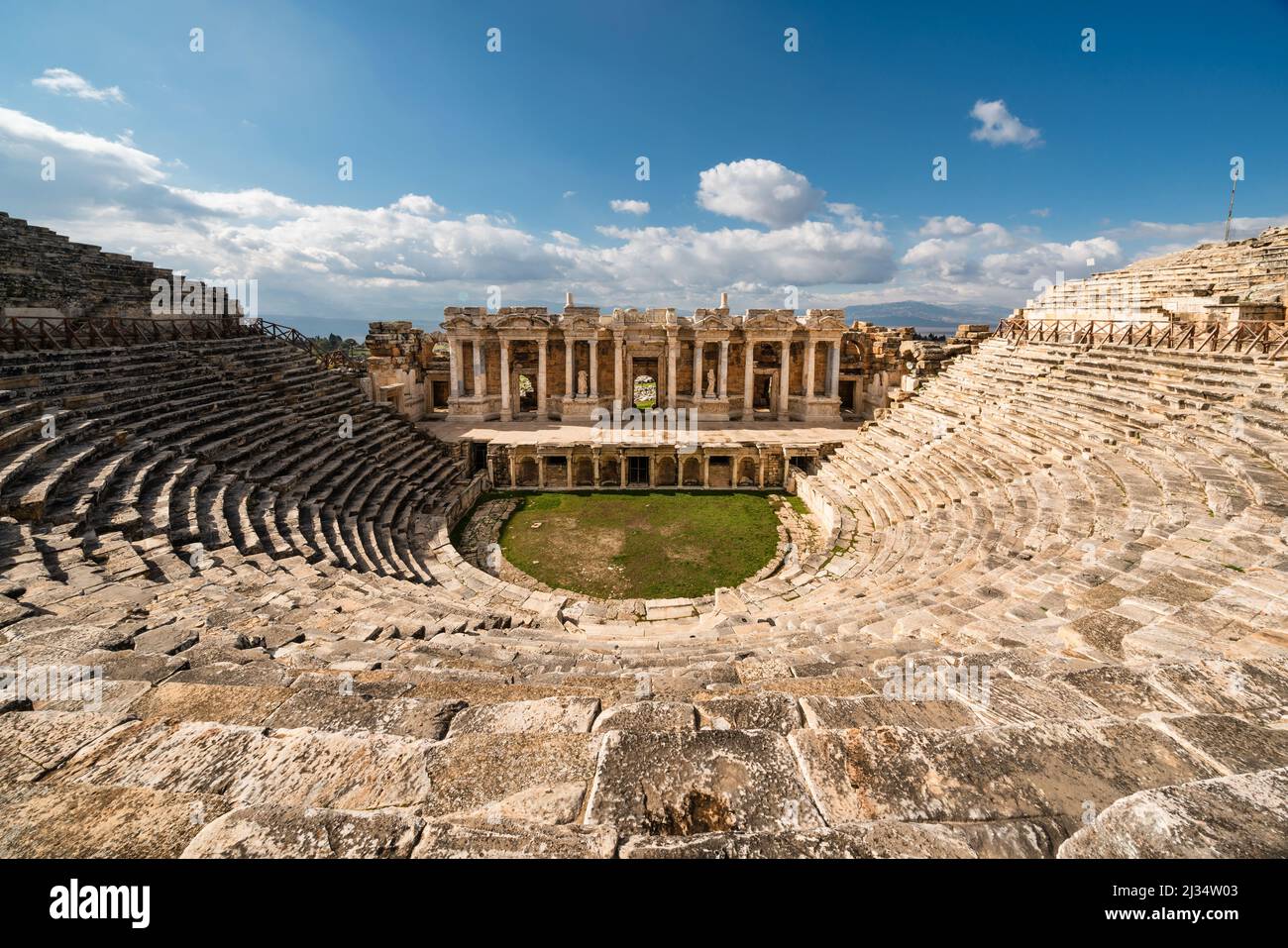 Morning in Hierapolis ancient amphitheater in Pamukkale, famous ...