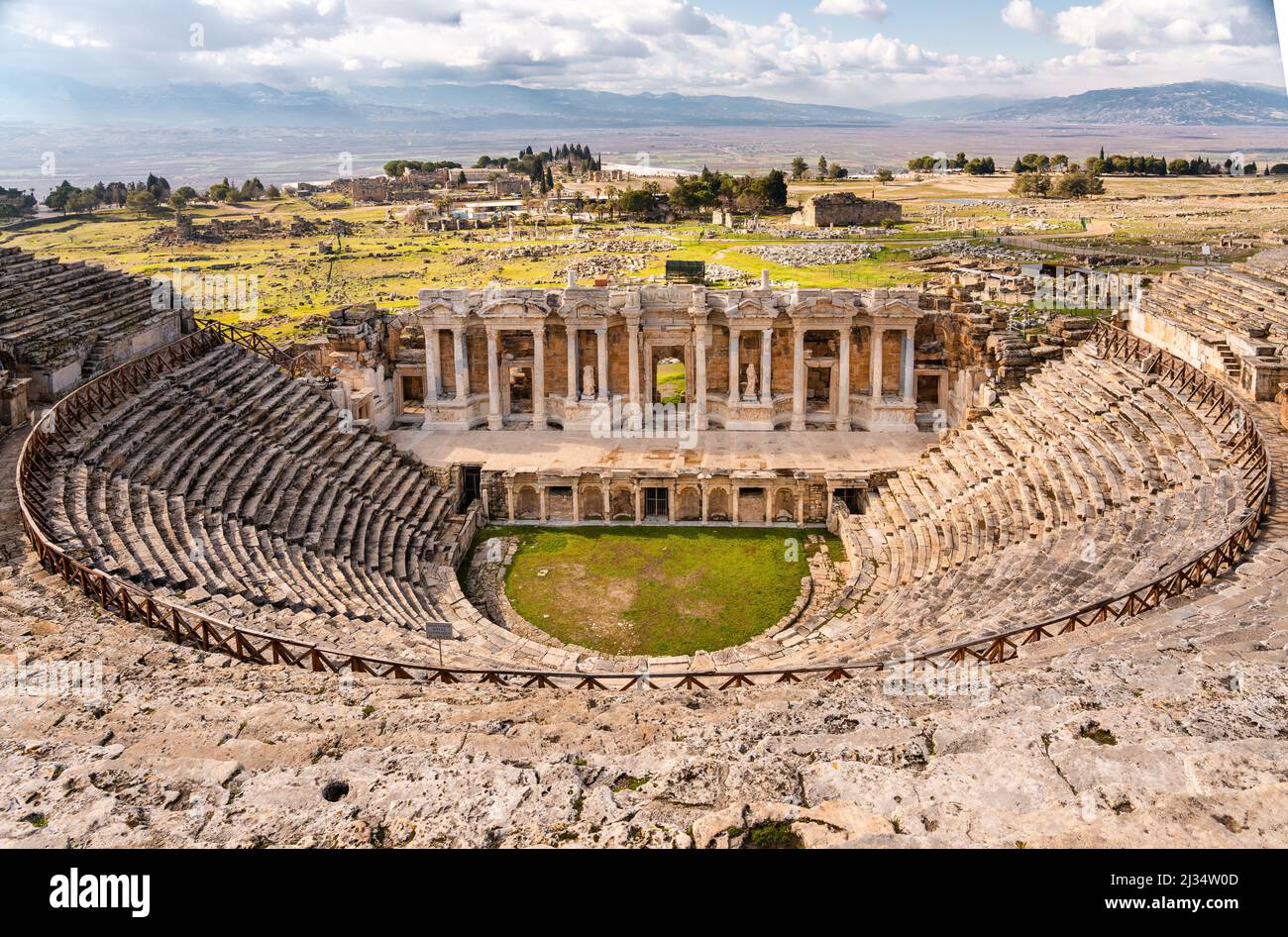 Bright morning in Hierapolis ancient amphitheater in Pamukkale Turkey ...