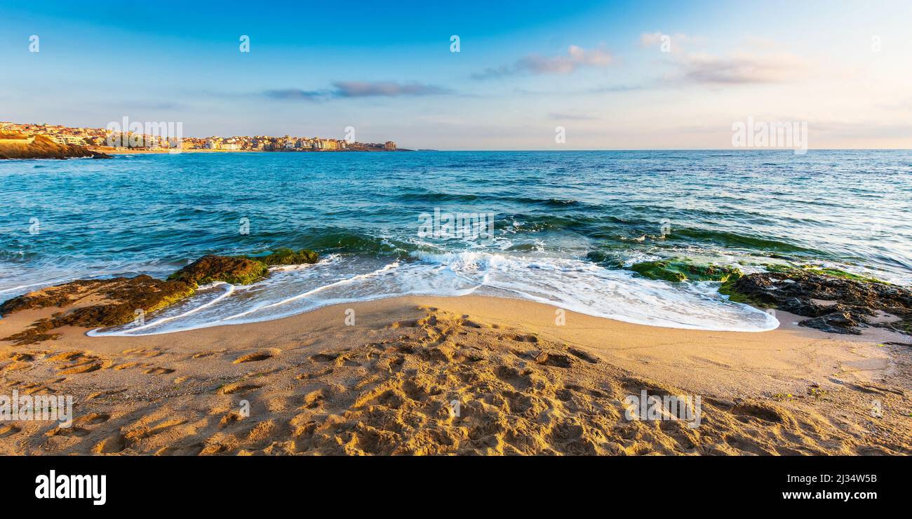 calm morning scenery at the beach. wonderful summer vacation background ...