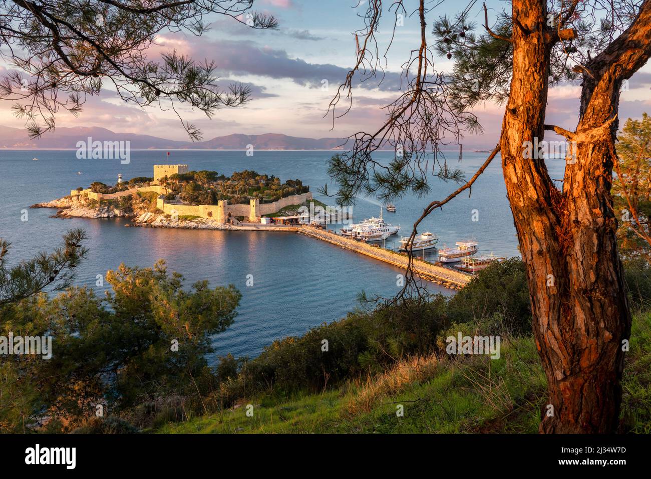Ancient fort castle on Pigeon Island in Kusadasi Turkey Stock Photo - Alamy